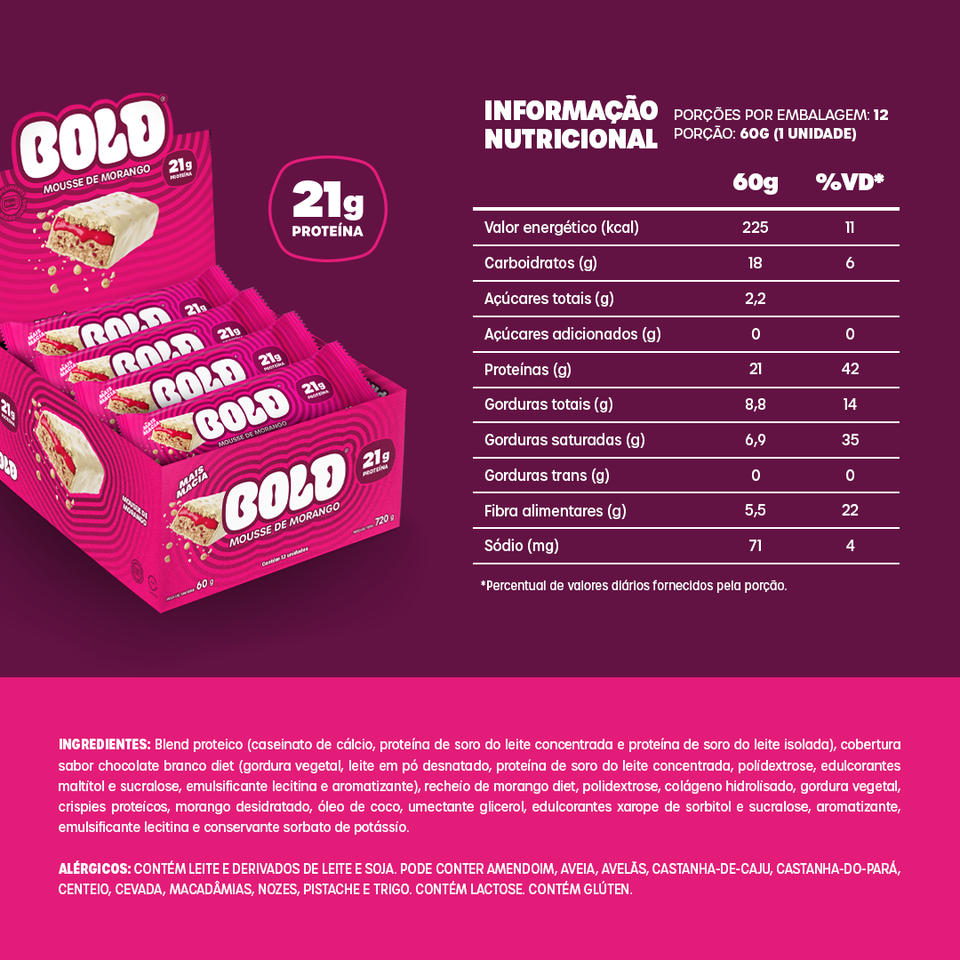 BOLD Mousse de Morango: barra de proteína | BOLD Snacks