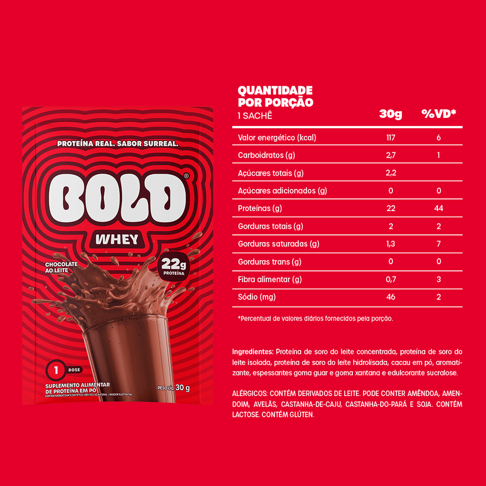BOLD WHEY Chocolate ao Leite 30g: whey protein | BOLD Snacks